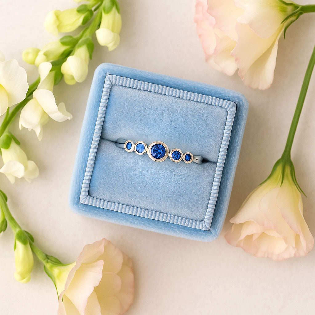 Fiona Band - Graduated Blue or White Sapphire Five Bezel Stacking Anni ...