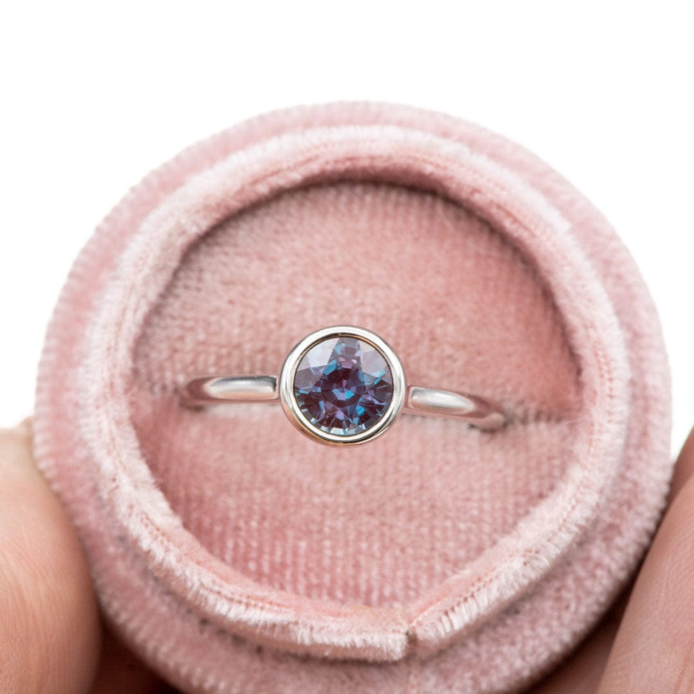 Round Alexandrite Bezel Set Accented Cathedral Odette Engagement Ring ...