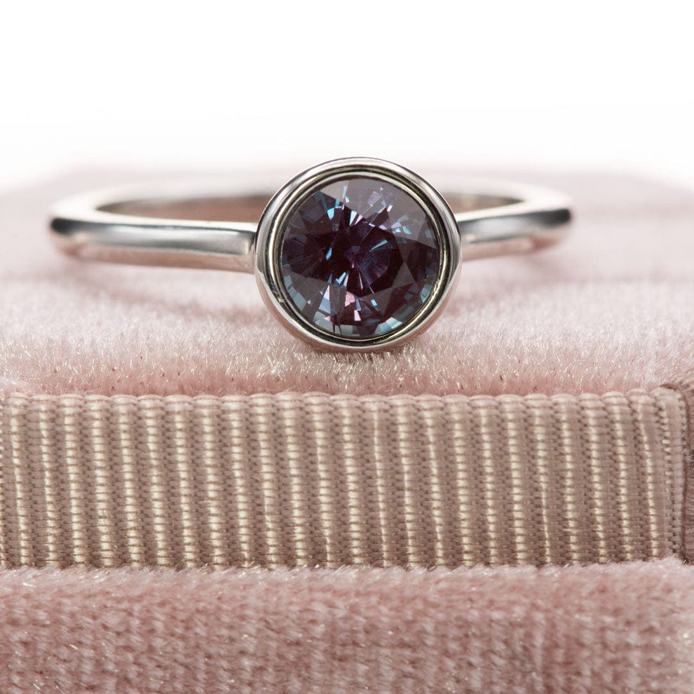 Round Alexandrite Bezel Set Accented Cathedral Odette Engagement Ring ...