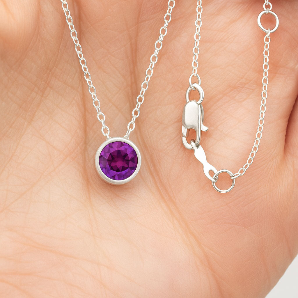 Round Amethyst Sterling Silver Slide Pendant Necklace – Nodeform