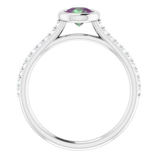 Round Alexandrite Bezel Set Diamond Accented Sonia Engagement Ring ...