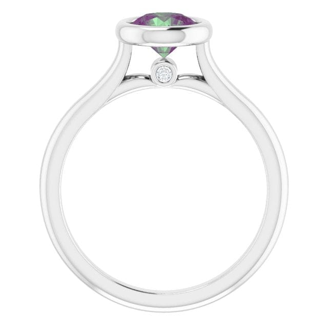 Round Alexandrite Bezel Set Accented Cathedral Odette Engagement Ring ...