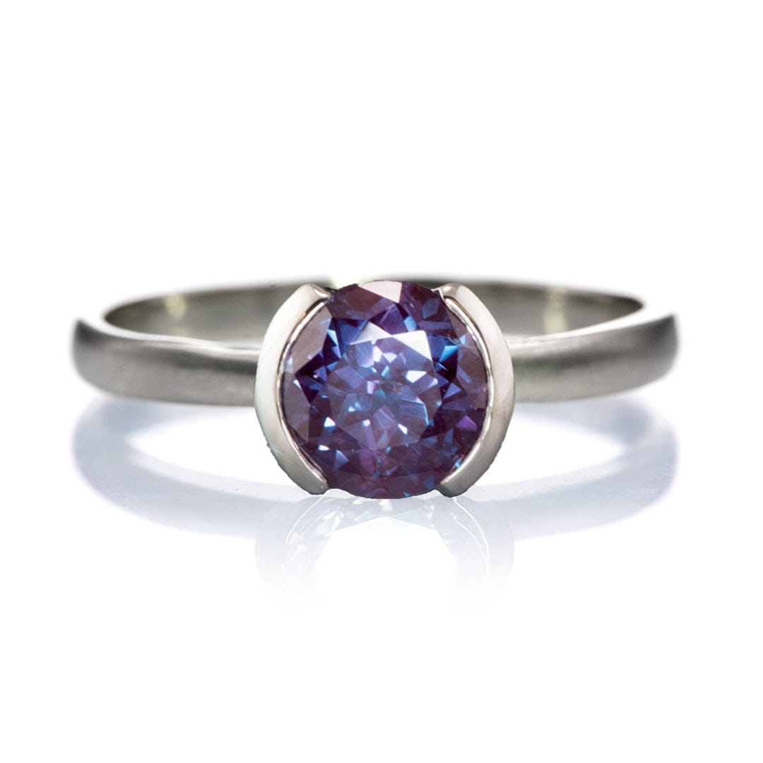 Round Alexandrite Ring Half Bezel Hannah Solitaire Engagement Ring ...