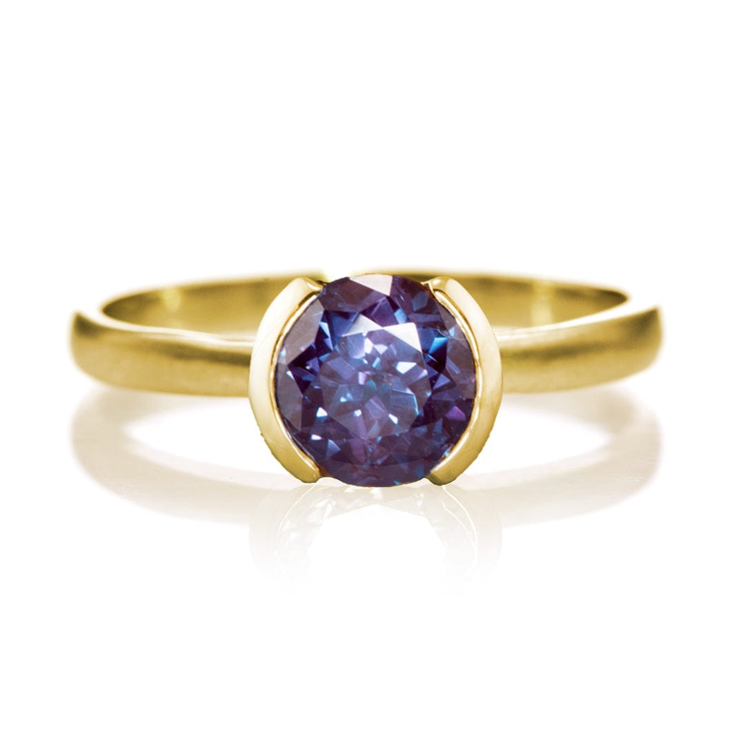 Round Alexandrite Ring Half Bezel Hannah Solitaire Engagement Ring ...