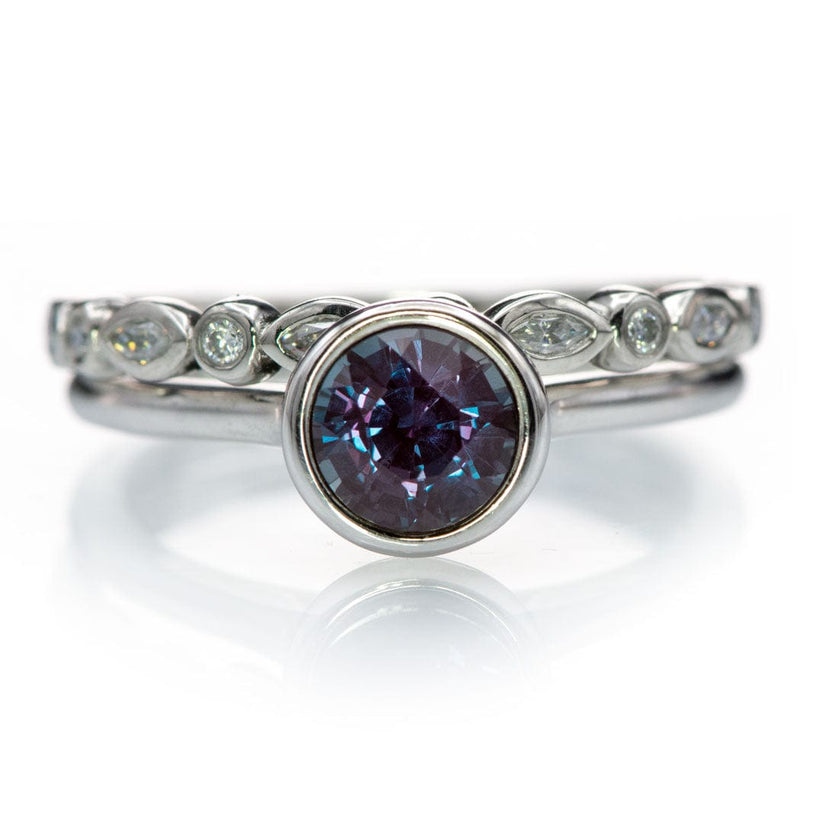 Round Alexandrite Bezel Set Accented Cathedral Odette Engagement Ring ...