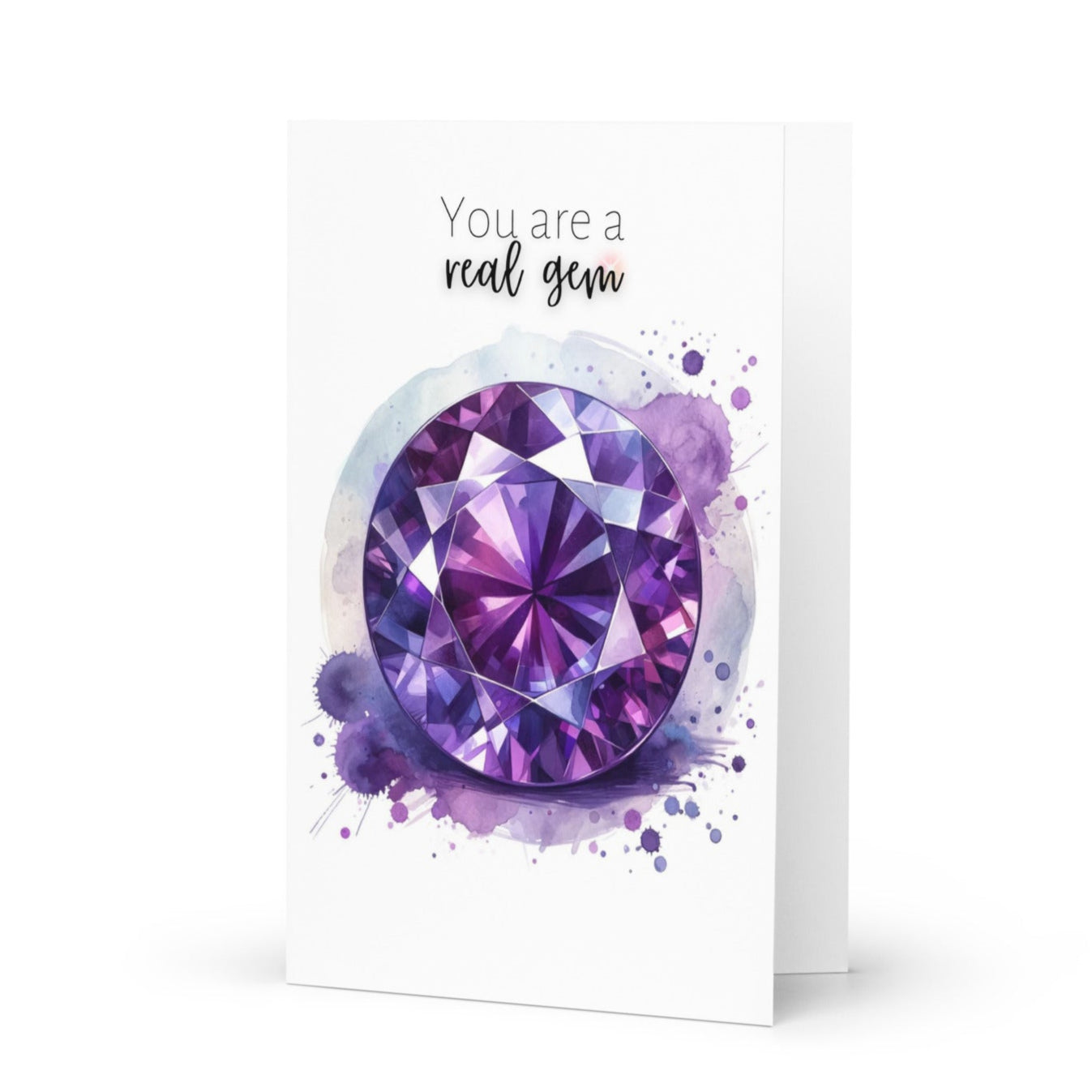 You are a real Gem | Watercolor Round Amethyst Folded Birthday Card ...