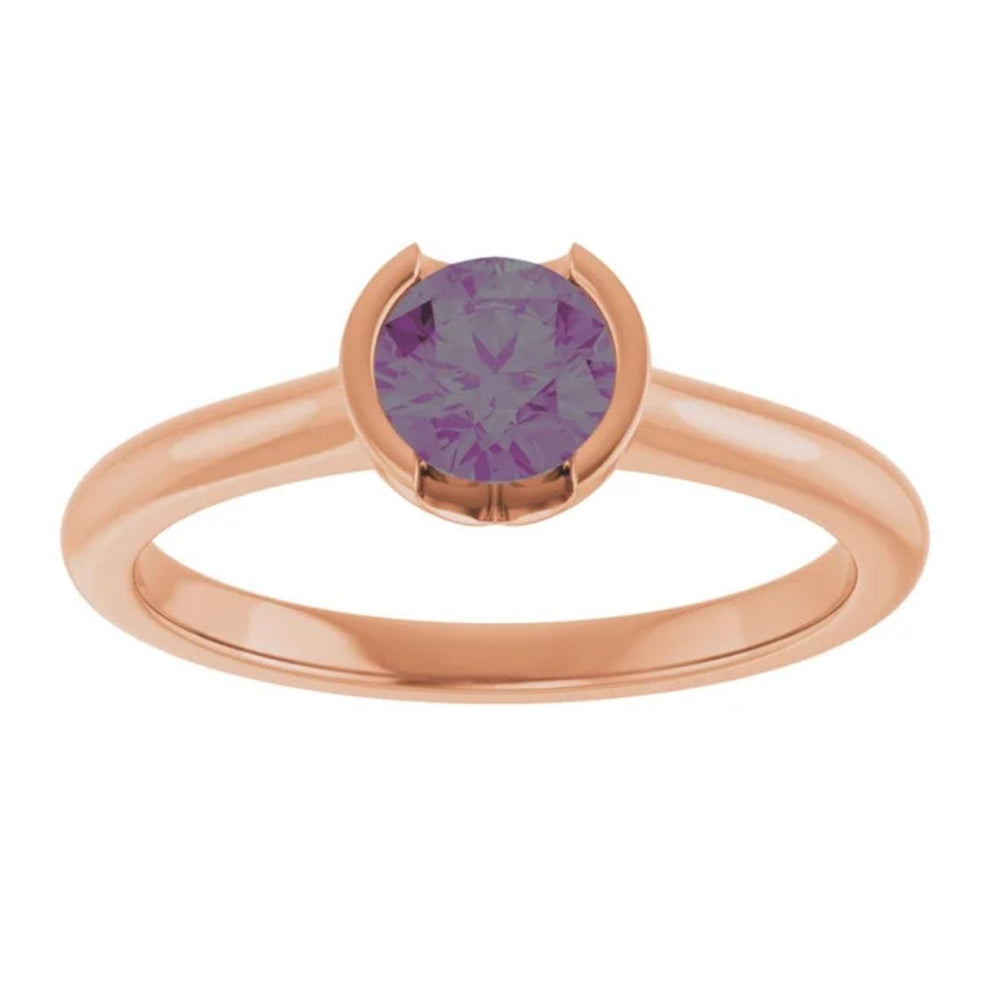 Round Alexandrite Ring Half Bezel Hannah Solitaire Engagement Ring ...