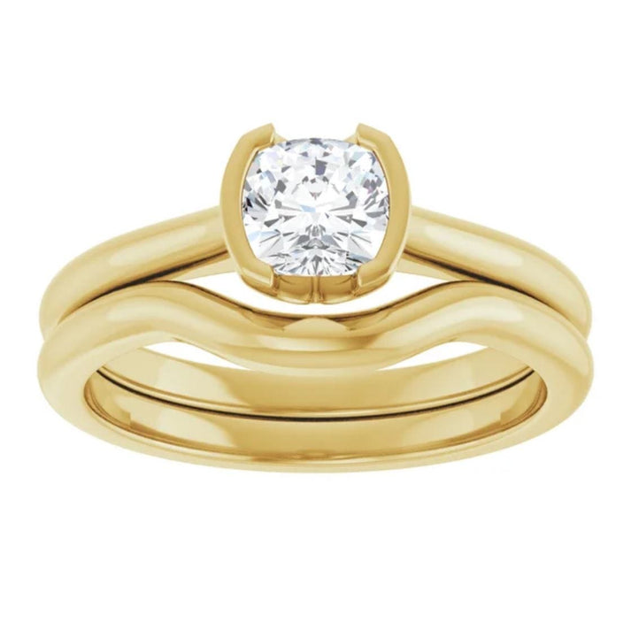 Cushion Moissanite Half Bezel Set Hannah Solitaire Engagement Ring ...