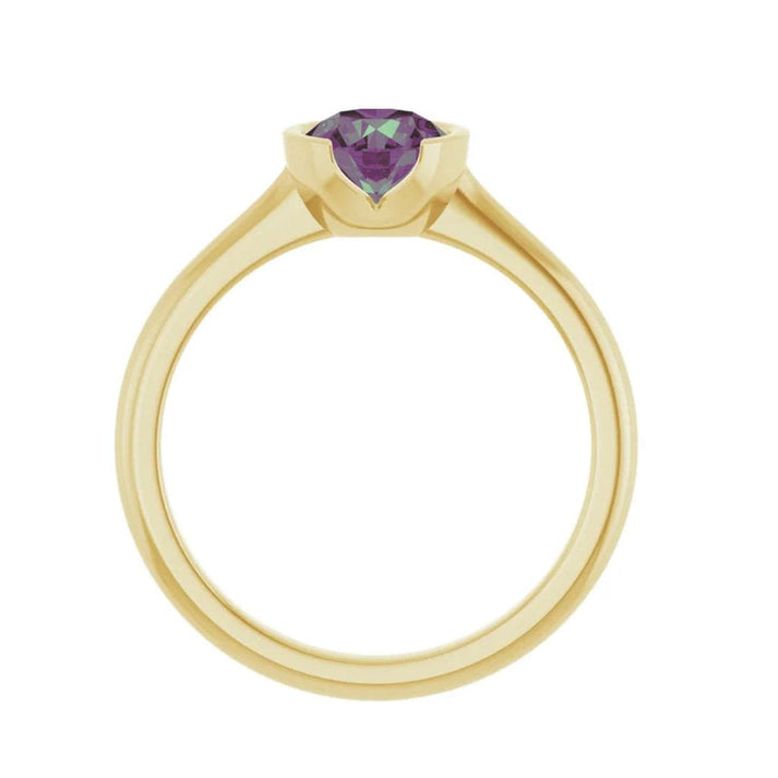 Round Alexandrite Ring Half Bezel Hannah Solitaire Engagement Ring ...