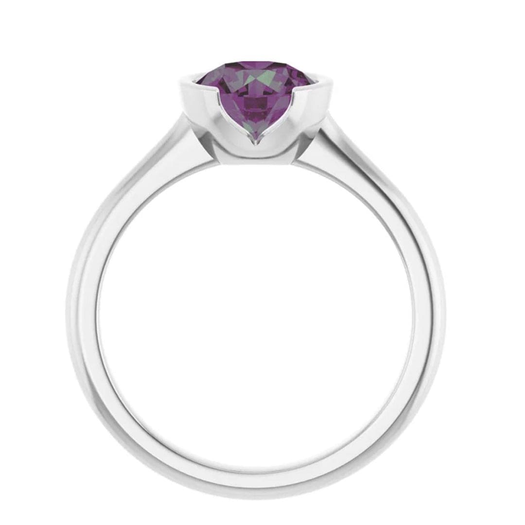 Round Alexandrite Ring Half Bezel Hannah Solitaire Engagement Ring ...