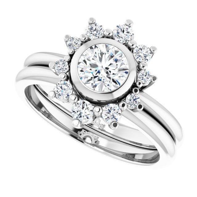 Juno - Bezel Set Round Lab Grown Diamond Engagement Ring with Half Hal ...