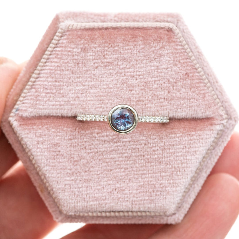Round Alexandrite Bezel Set Diamond Accented Sonia Engagement Ring ...