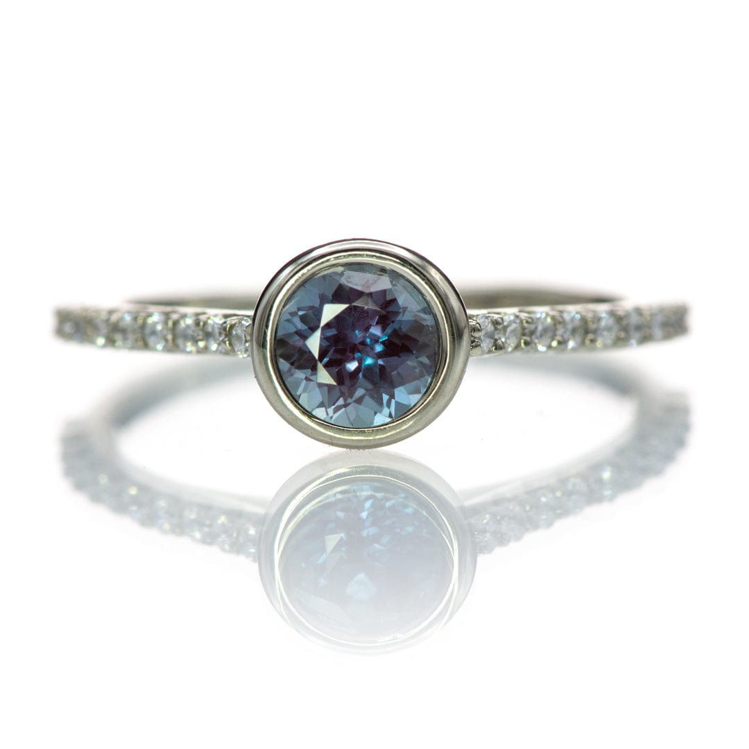 Round Alexandrite Bezel Set Diamond Accented Sonia Engagement Ring ...