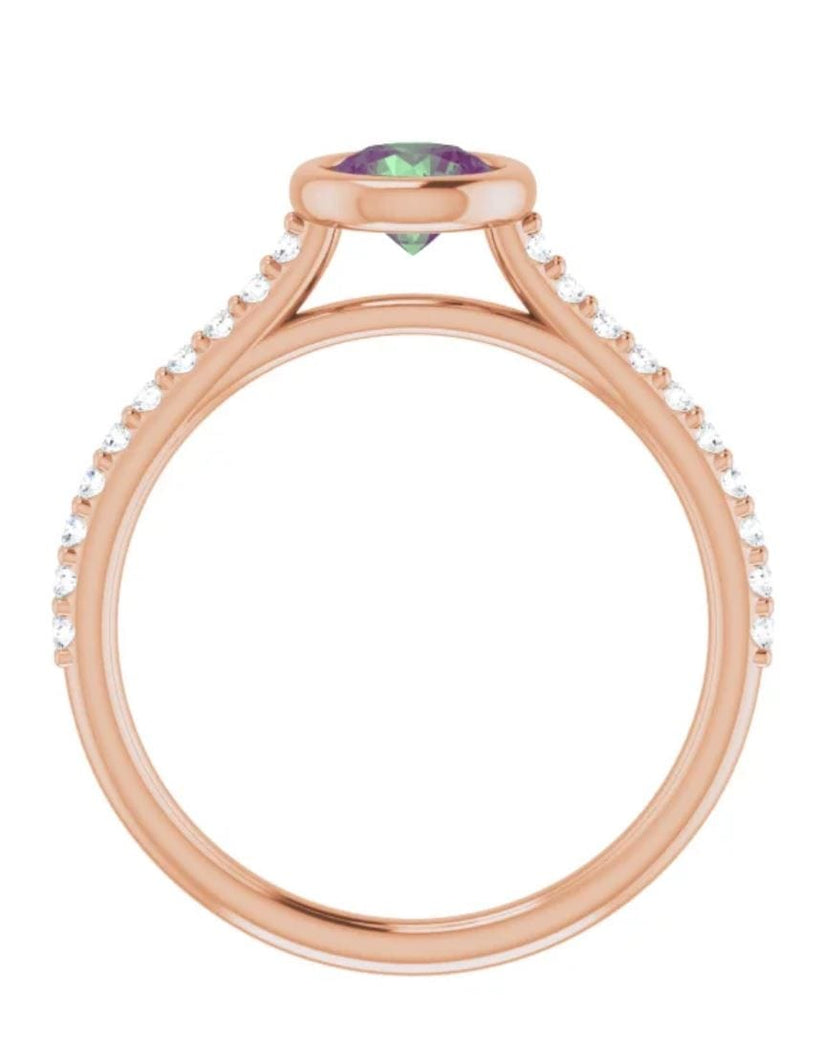 Round Alexandrite Bezel Set Diamond Accented Sonia Engagement Ring ...
