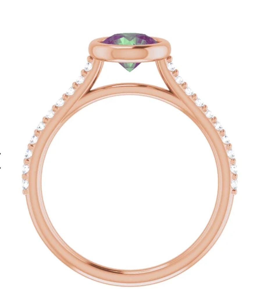 Round Alexandrite Bezel Set Diamond Accented Sonia Engagement Ring ...