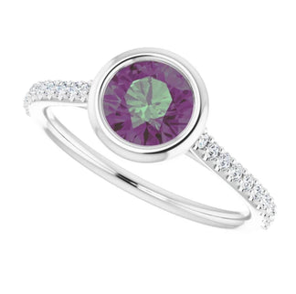 Round Alexandrite Bezel Set Diamond Accented Sonia Engagement Ring ...