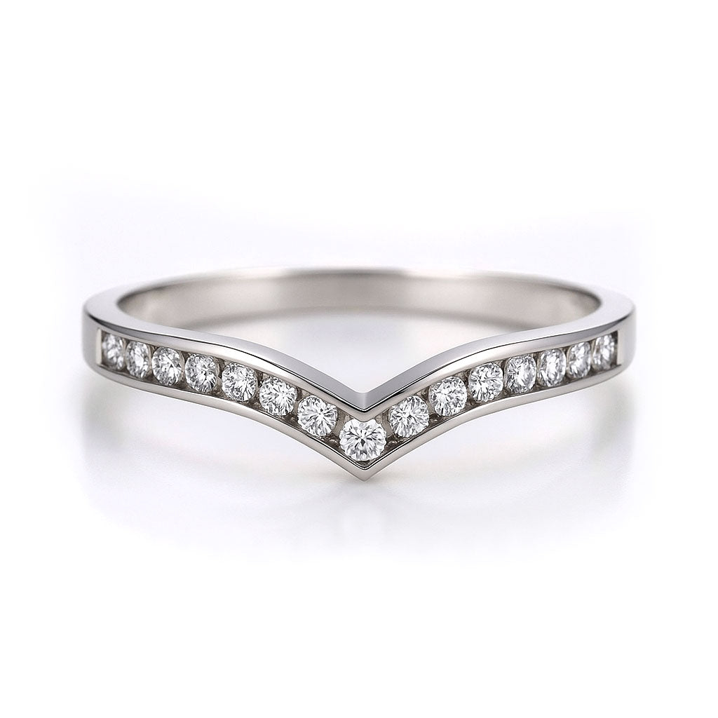 Vera Band - V-Shape Contoured Wedding Ring with channel-set Diamond, M ...