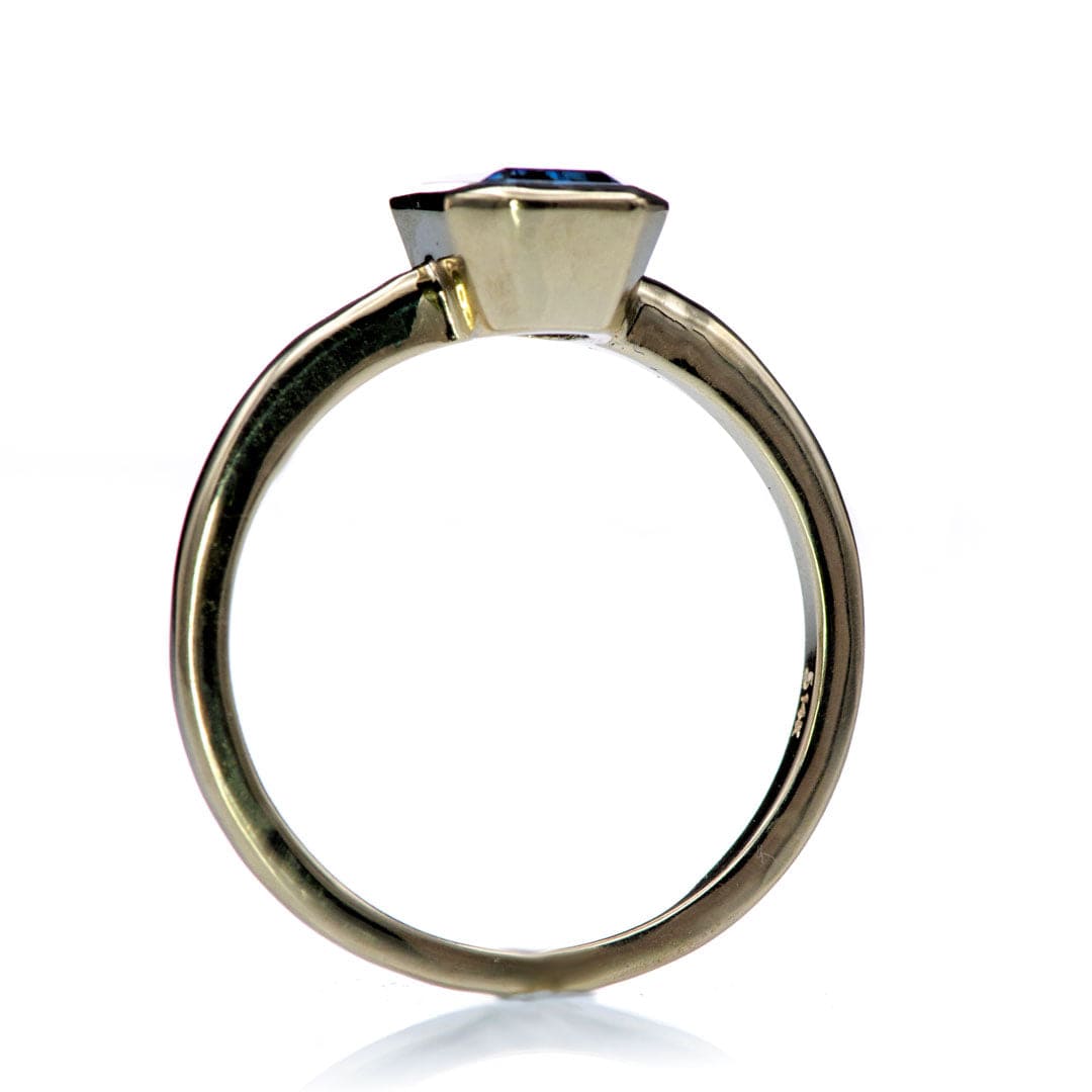 Emma Bezel Set Blue-Gray Emerald Cut Moissanite Solitaire Engagement R ...