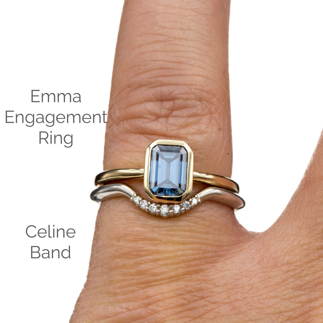 Emma Bezel Set Blue-Gray Emerald Cut Moissanite Solitaire Engagement R ...