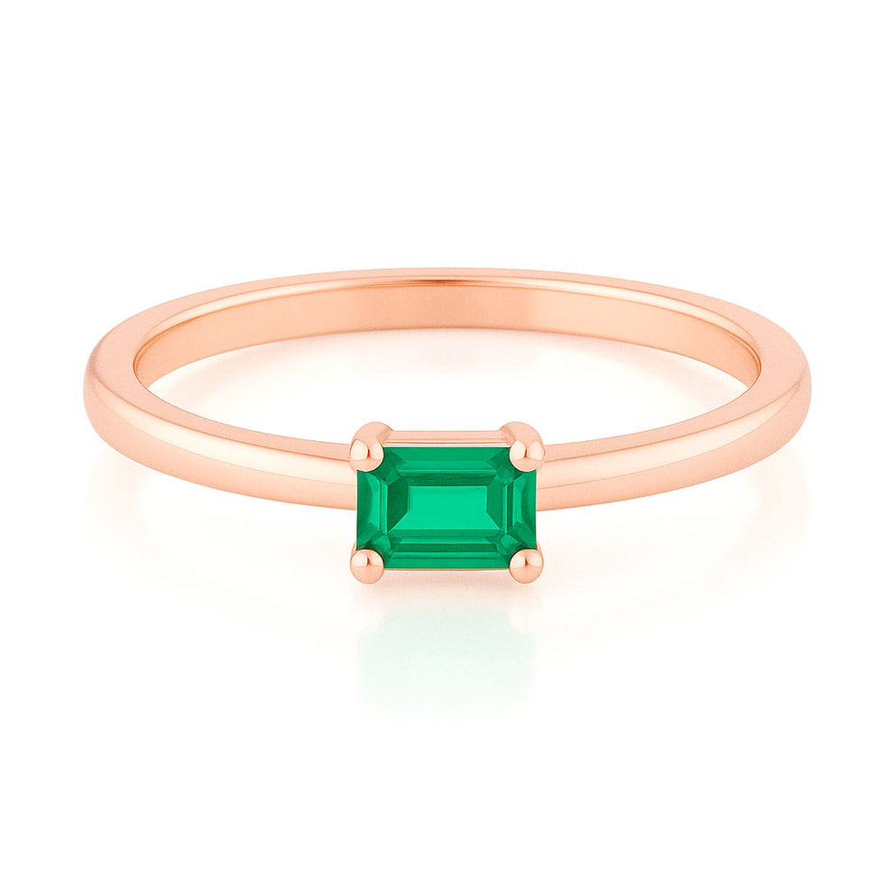 Step Cut Emerald Stacking Prong Set Solitaire Promise Ring – Nodeform