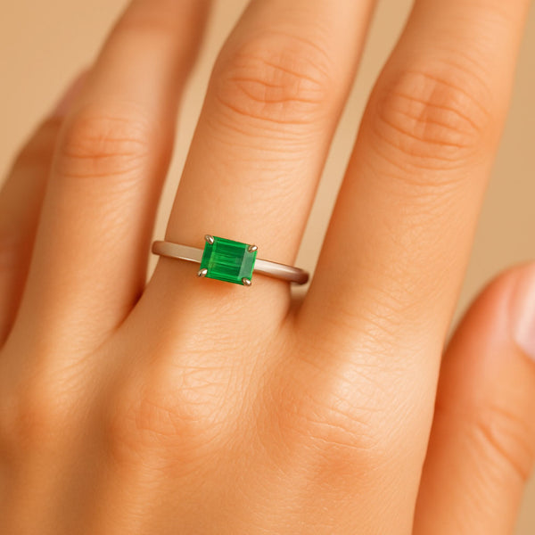 Step Cut Emerald Stacking Prong Set Solitaire Promise Ring – Nodeform