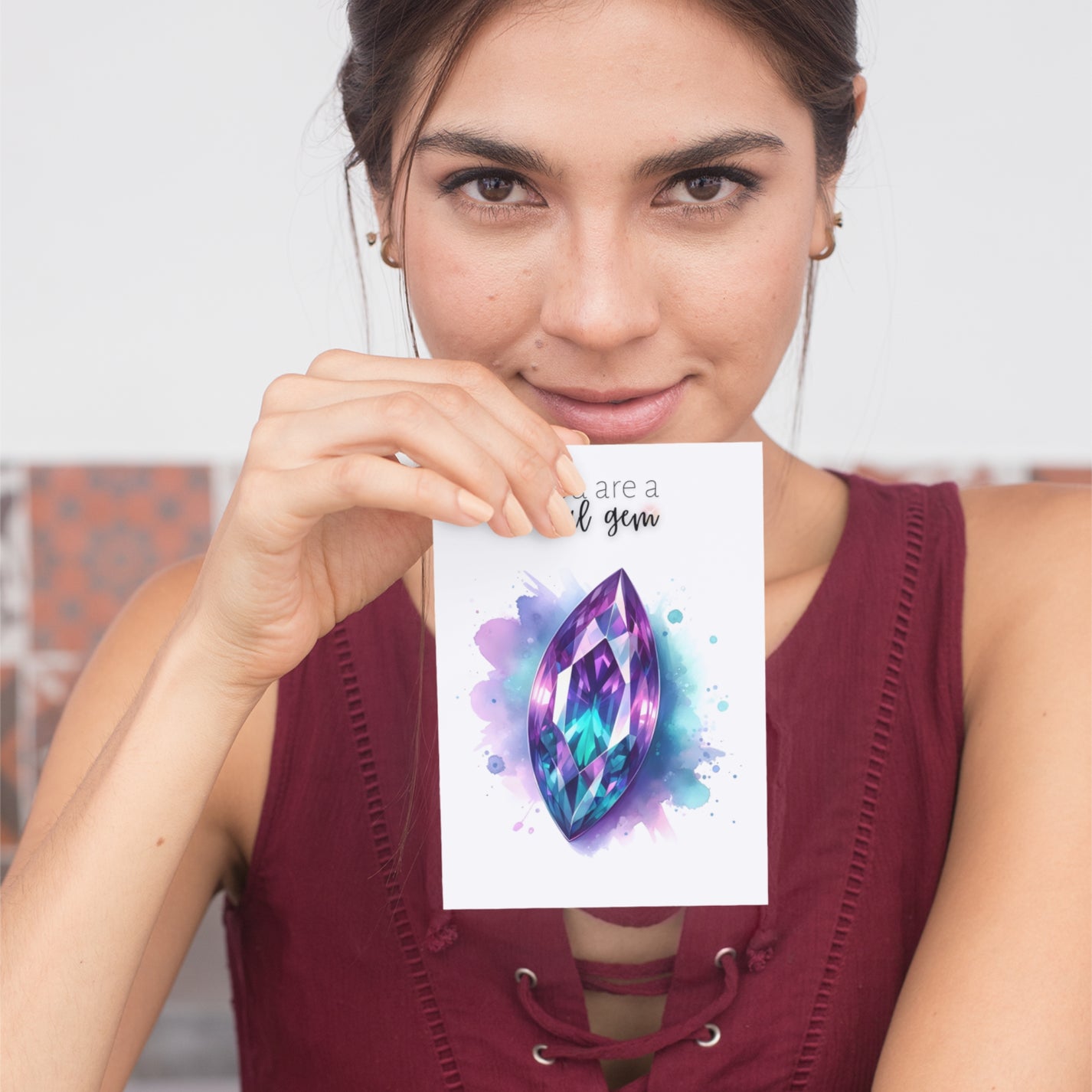 You are a real Gem | Watercolor Marquise Alexandrite Greeting Card ...