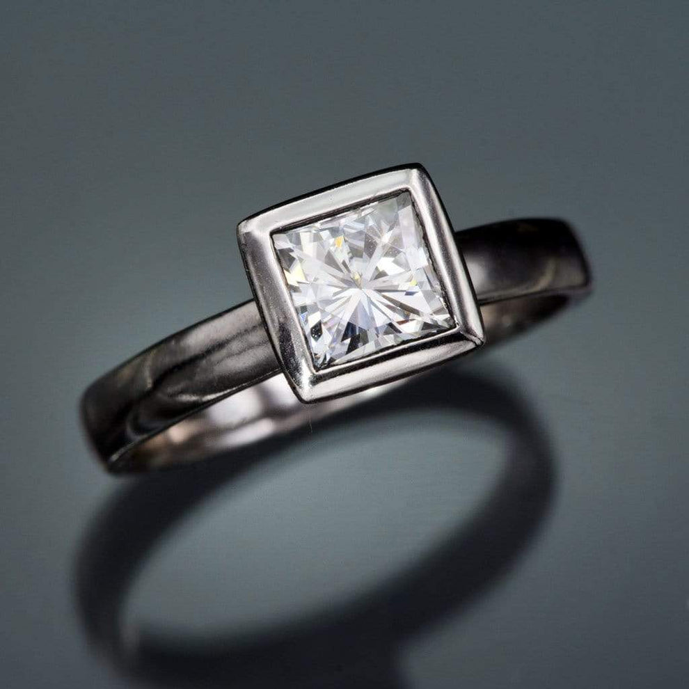 Princess Cut Moissanite Cutout Bezel Solitaire Engagement Ring – Nodeform
