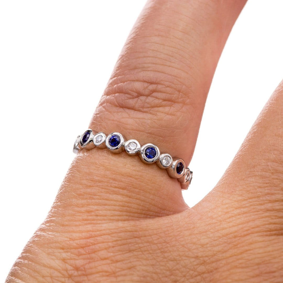 Bree Anniversary Band - Bezel Set Lab Created Diamond & Blue Sapphire ...