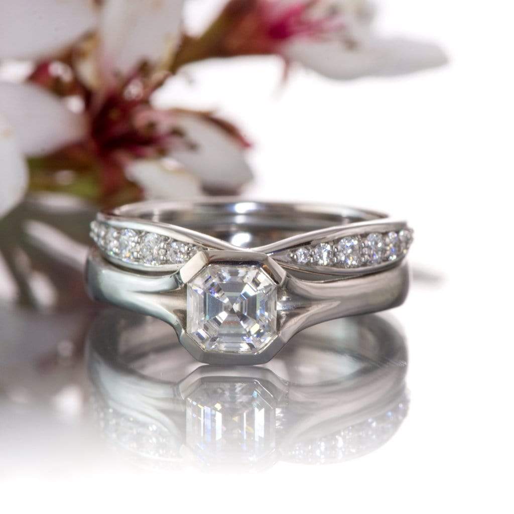 Pippa Band - Pinched Contoured Wedding Ring Graduated Diamond, Moissan ...