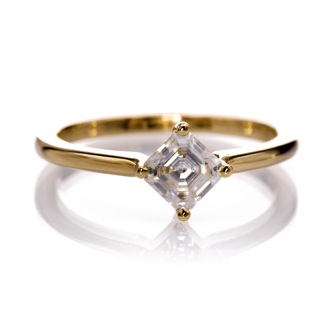 Asscher Cut Moissanite Compass Prong Set Cora Solitaire Engagement Rin ...