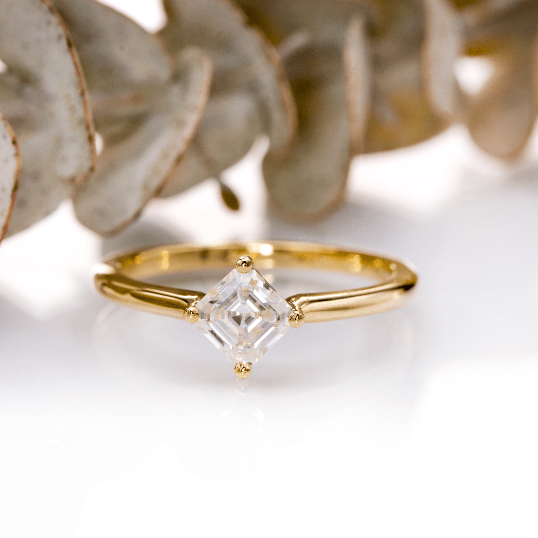 Asscher Cut Moissanite Compass Prong Set Cora Solitaire Engagement Rin ...