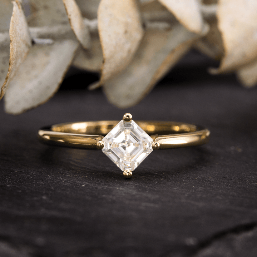 Asscher Cut Moissanite Compass Prong Set Cora Solitaire Engagement Rin ...