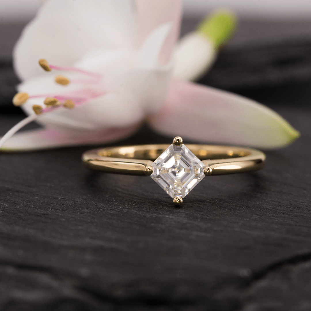 Asscher Cut Moissanite Compass Prong Set Cora Solitaire Engagement Rin ...