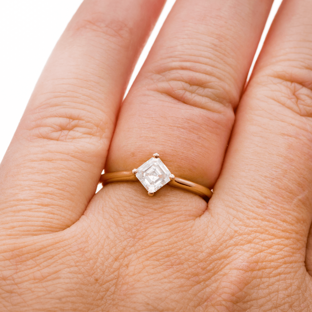 Asscher Cut Moissanite Compass Prong Set Cora Solitaire Engagement Rin ...