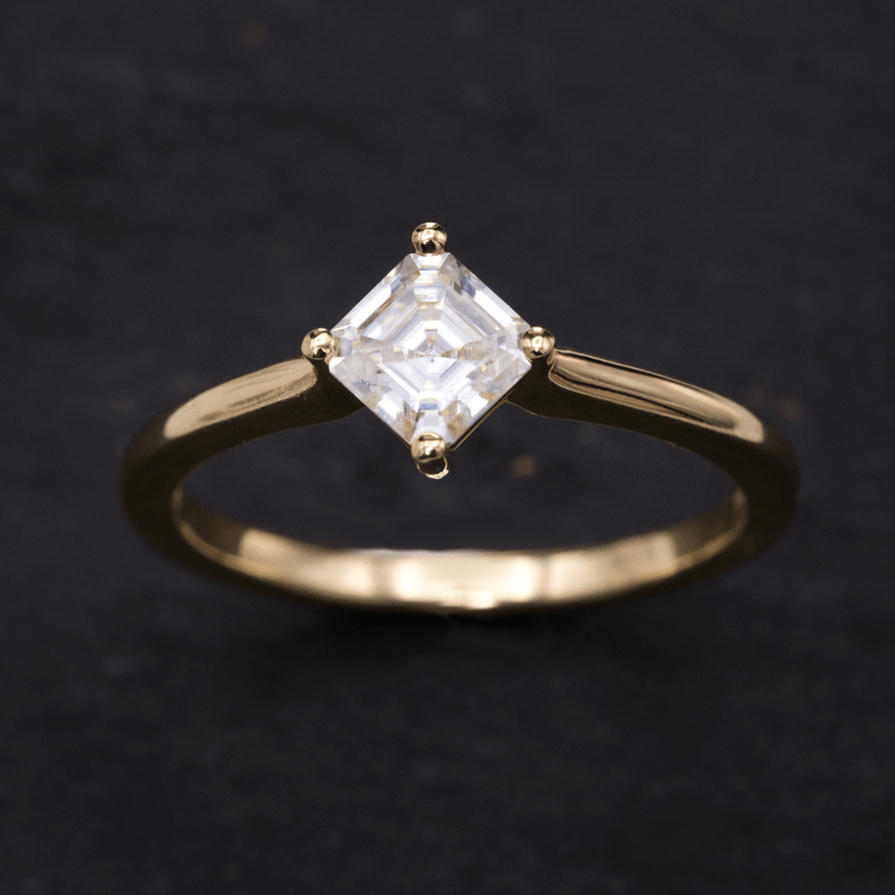 Asscher Cut Moissanite Compass Prong Set Cora Solitaire Engagement Rin ...
