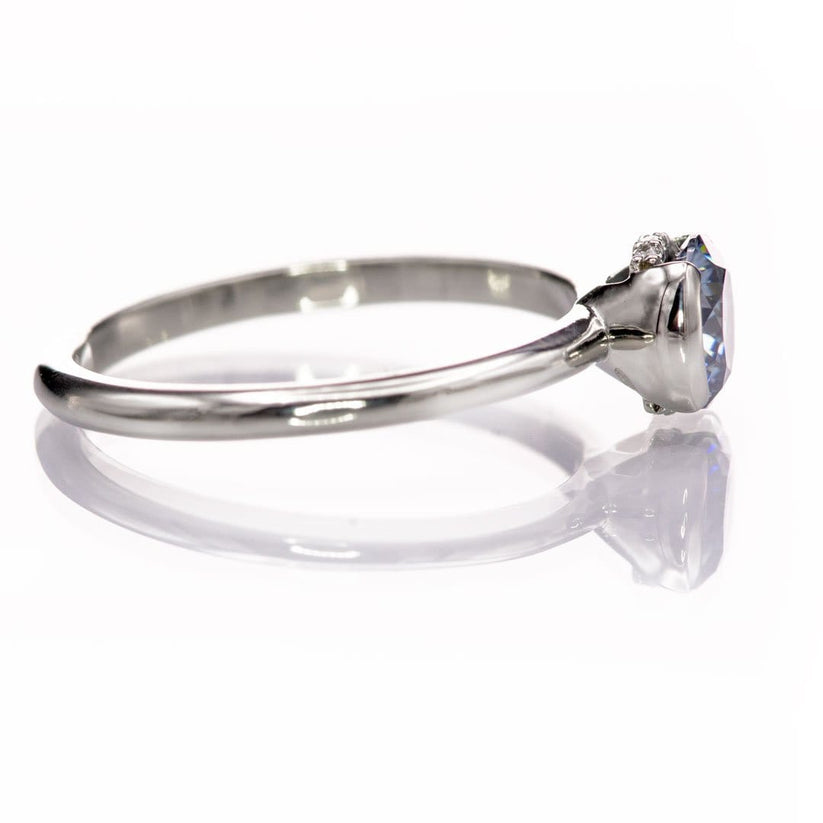 Helen Solitaire - Round Blue Moissanite Half Bezel Engagement Ring ...
