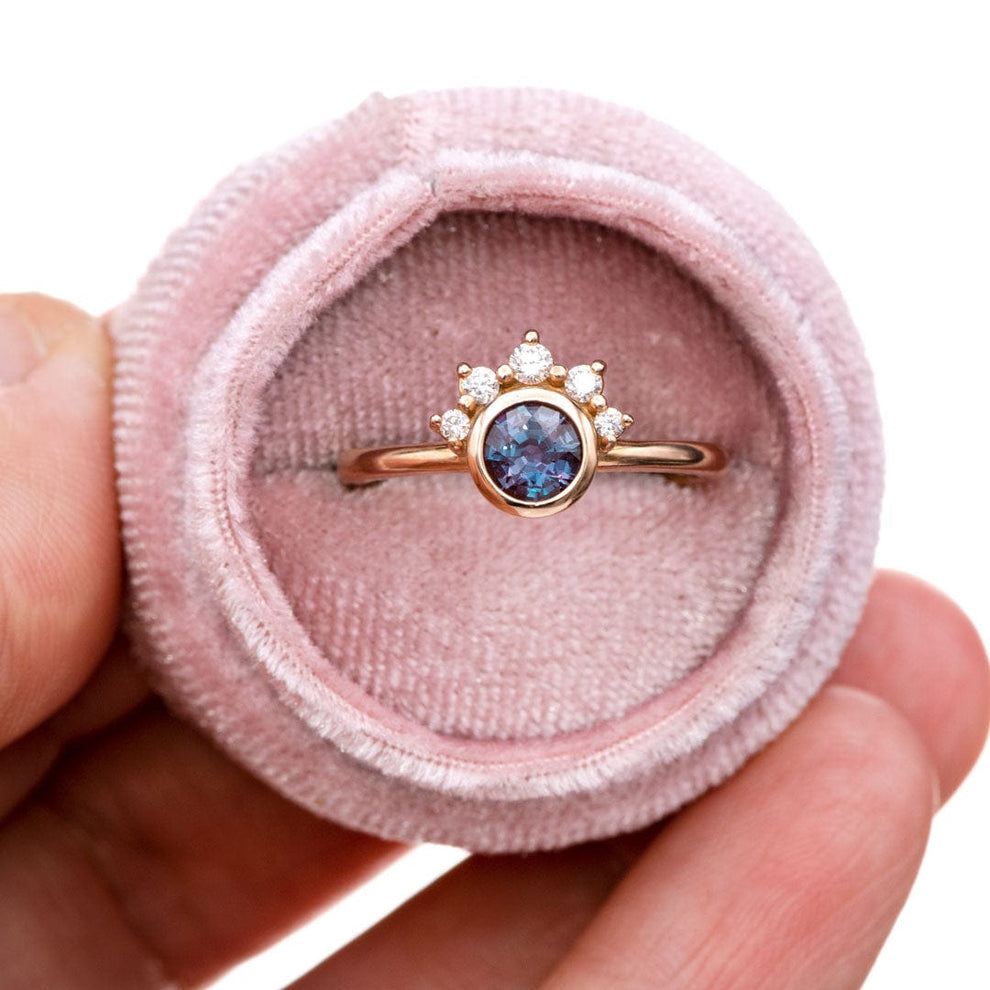 Juno - Bezel Set Round Alexandrite Engagement Ring with Diamond Half H ...