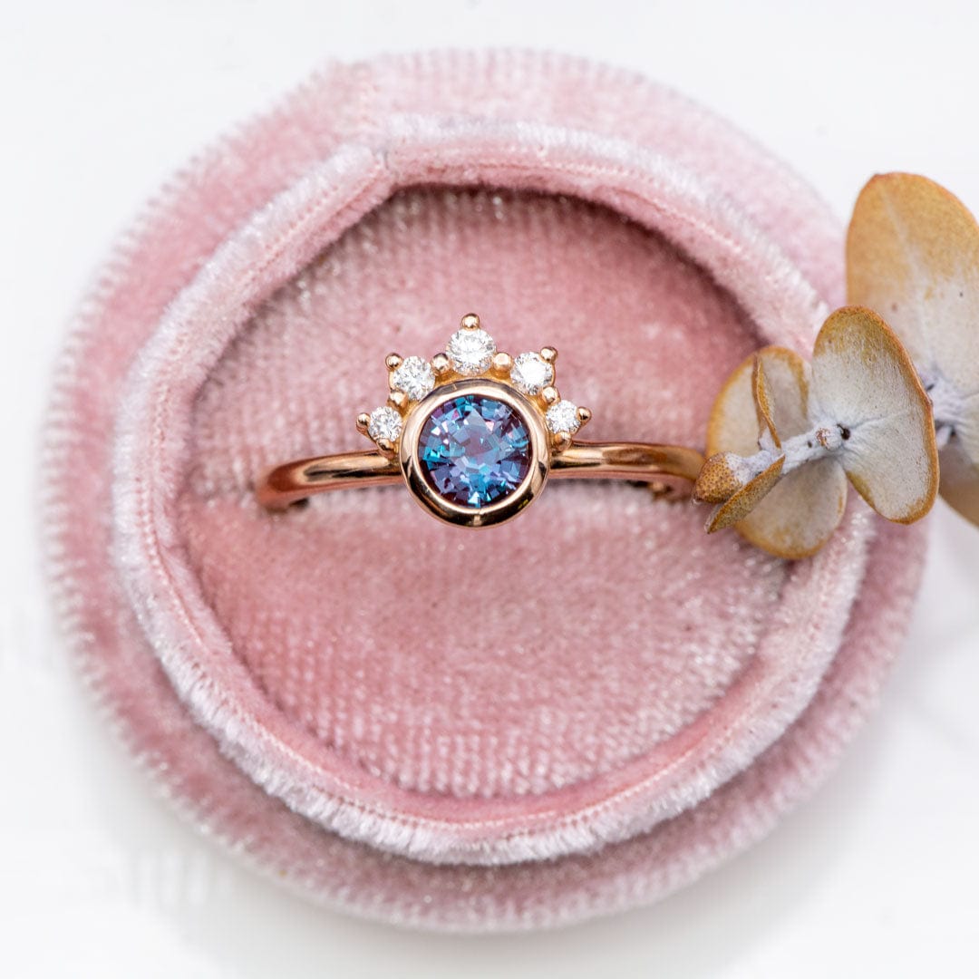 Juno - Bezel Set Round Alexandrite Engagement Ring with Diamond Half H ...
