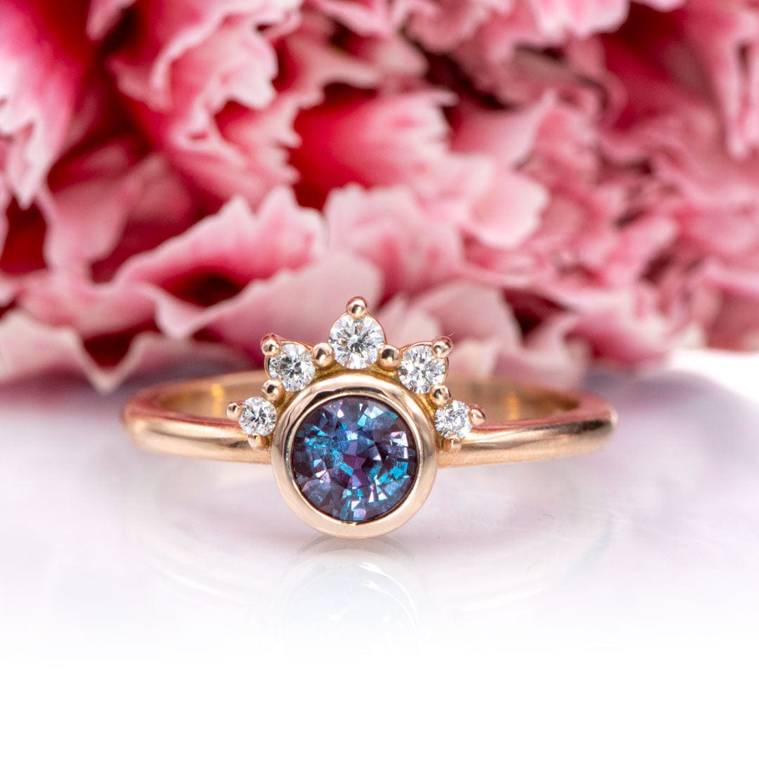 Juno - Bezel Set Round Alexandrite Engagement Ring with Diamond Half H ...
