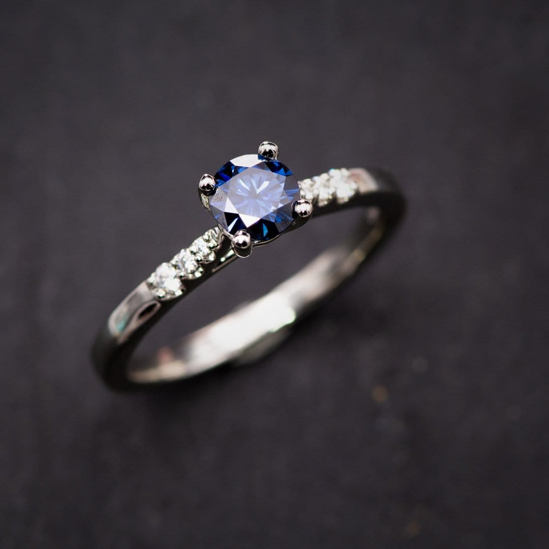 Blue Moissanite Prong Set Natalie Engagement Ring with Accented Cathed ...