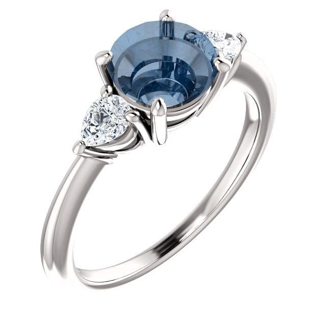 Tressa - Three Stone Prong Set Engagement Ring with Pear-shaped Side S ...