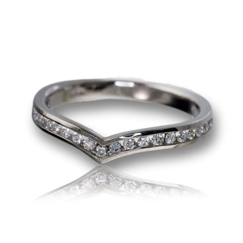 Vera Band - V-Shape Contoured Wedding Ring with channel-set Diamond, M ...