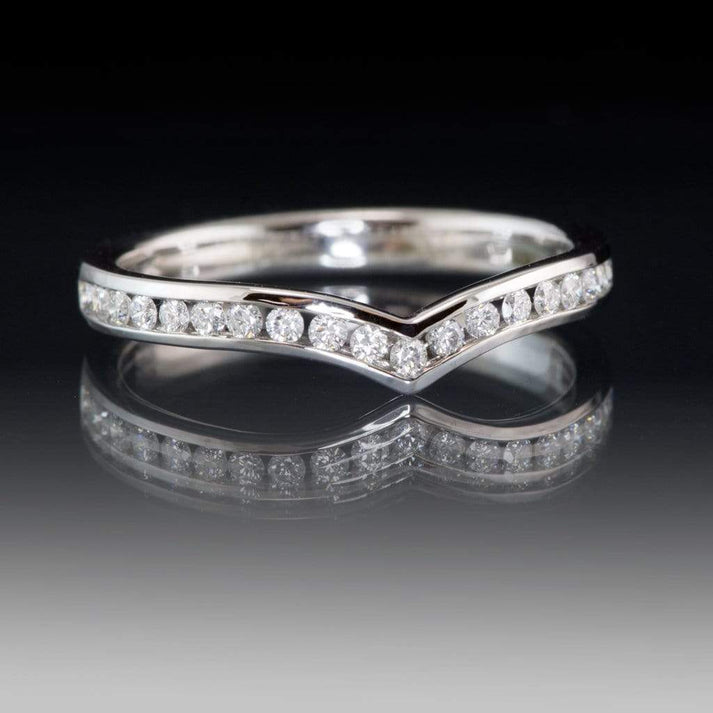 Vera Band - V-Shape Contoured Wedding Ring with channel-set Diamond, M ...