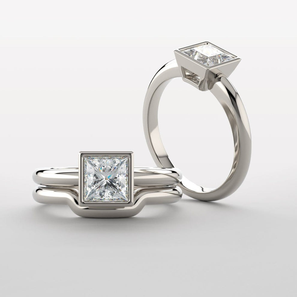 Princess Cut Moissanite Cutout Bezel Solitaire Engagement Ring – Nodeform
