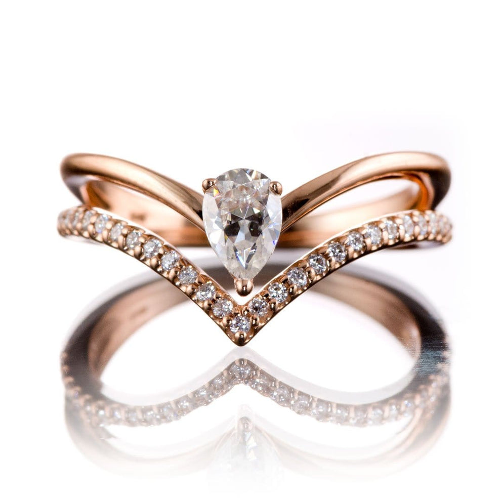 Prong Set Pear Moissanite and Diamond Double V-Band Ring – Nodeform