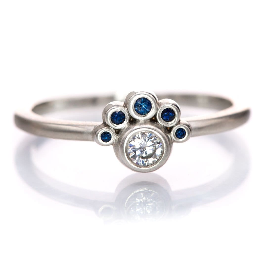 Half Halo Stacking Ring, Bezel Set Moissanite & Blue Sapphire Accents ...